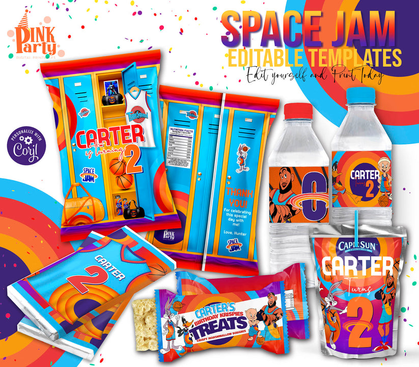 SPACE JAM EDITABLE PRINTABLE PARTY BUNDLE – hellopinkpartyshop